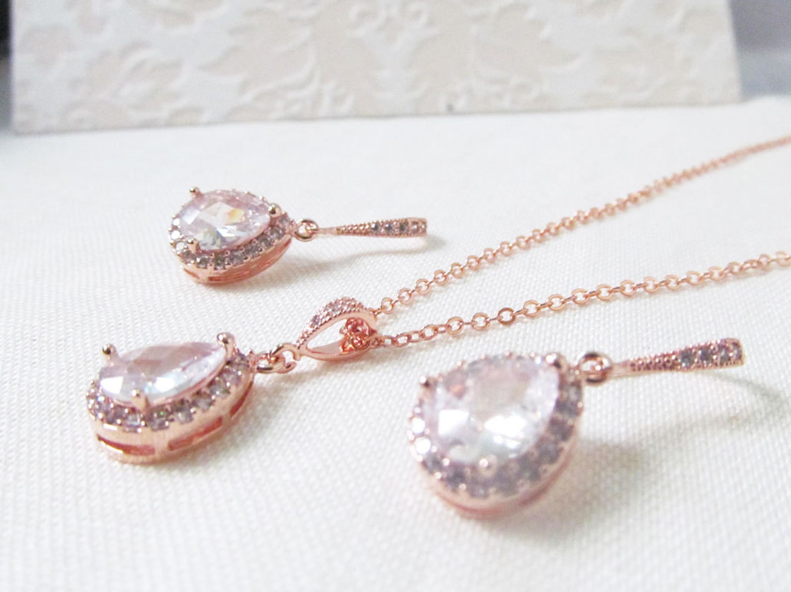 Rose Gold Jewelry Set Rose Gold Bridal Set Rose Gold - Etsy