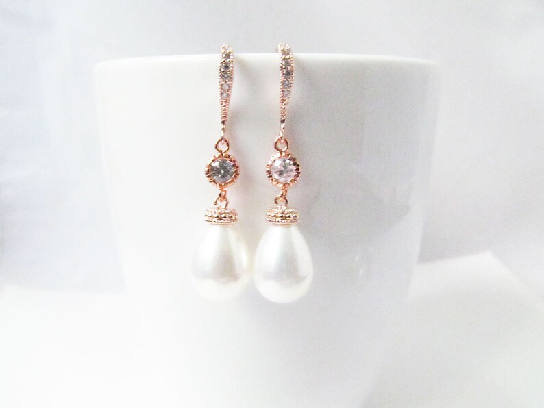 Rose Gold Pearl Earrings Rose Gold Bridal Earrings Rose Gold - Etsy