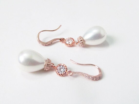 Rose Gold Pearl Earrings Rose Gold Bridal Earrings Rose Gold - Etsy