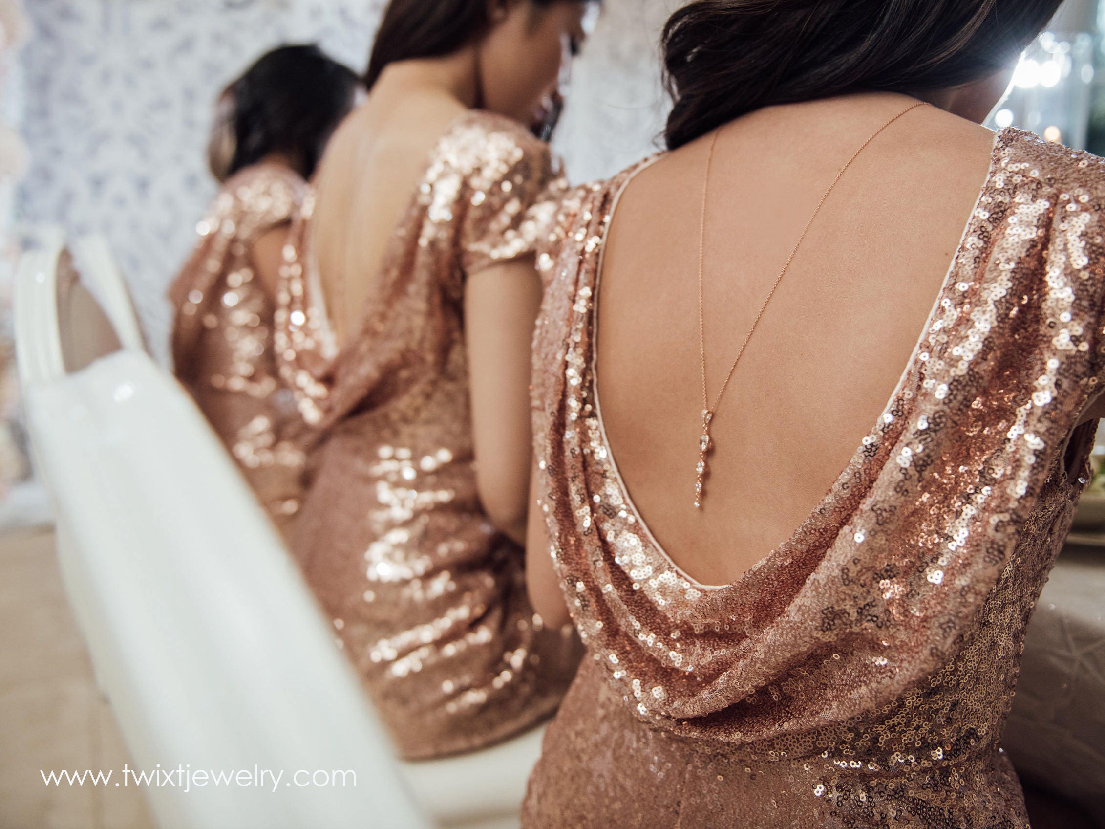 Rose Gold Backdrop Necklace Bridal Backdrop Necklace Back Etsy