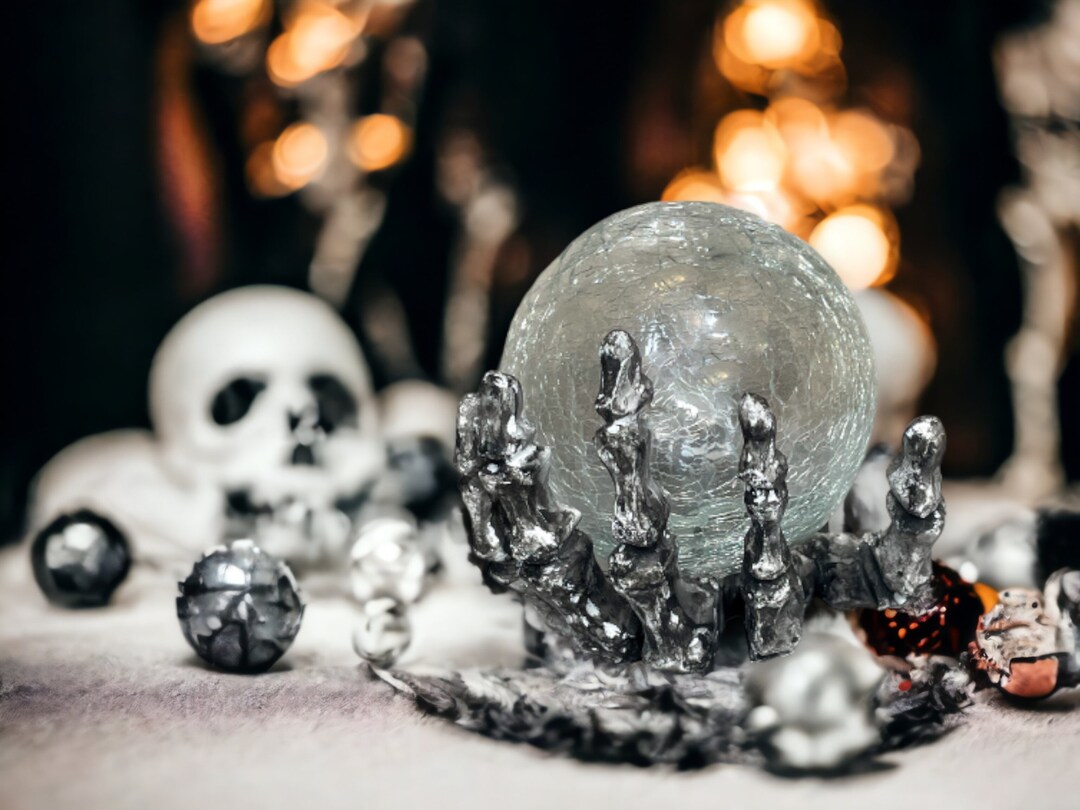 Cracked Glass Orb Skeleton Hand Decoration - Etsy
