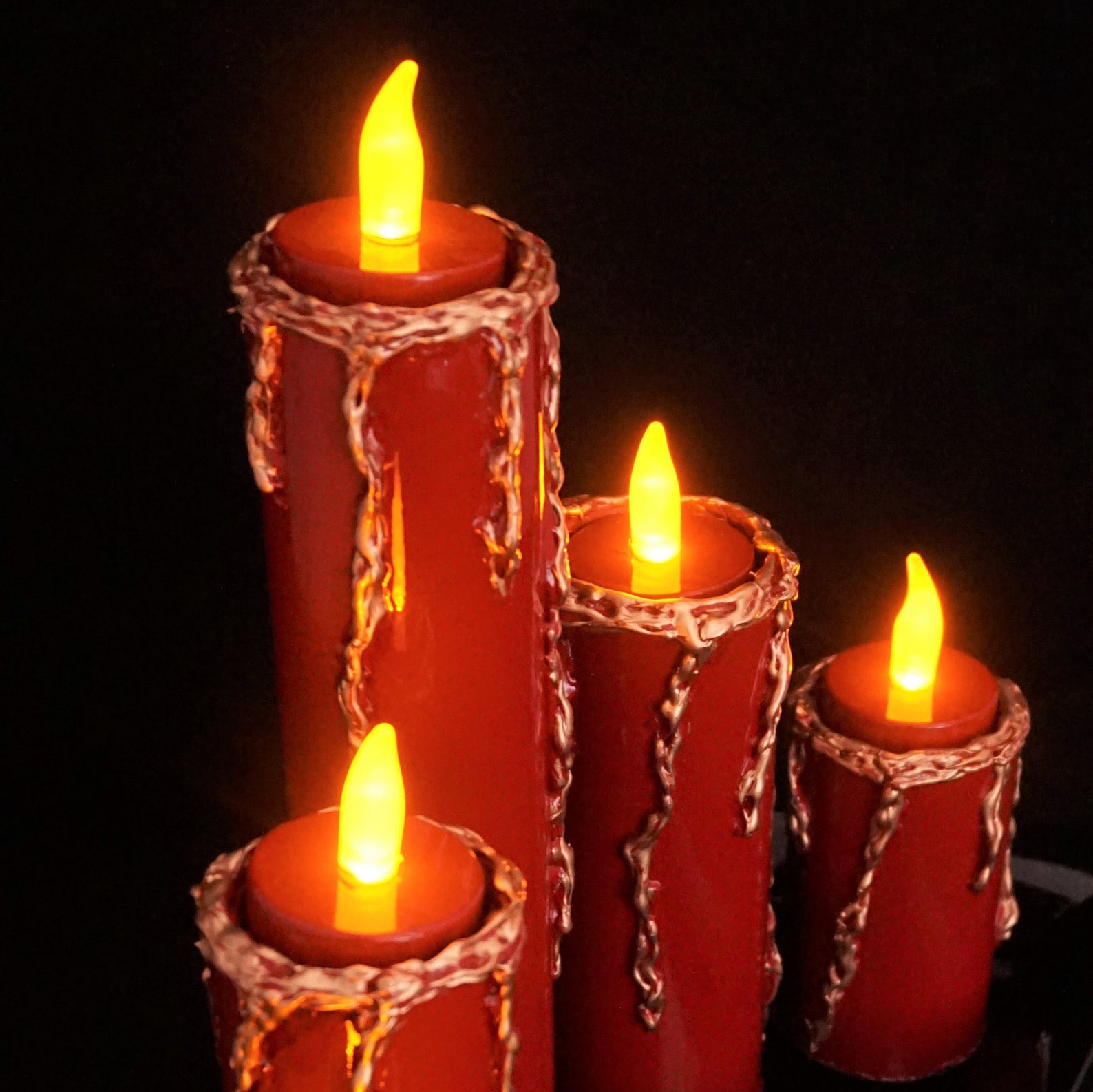 Red and Gold LED Flameless Candle Set - Etsy