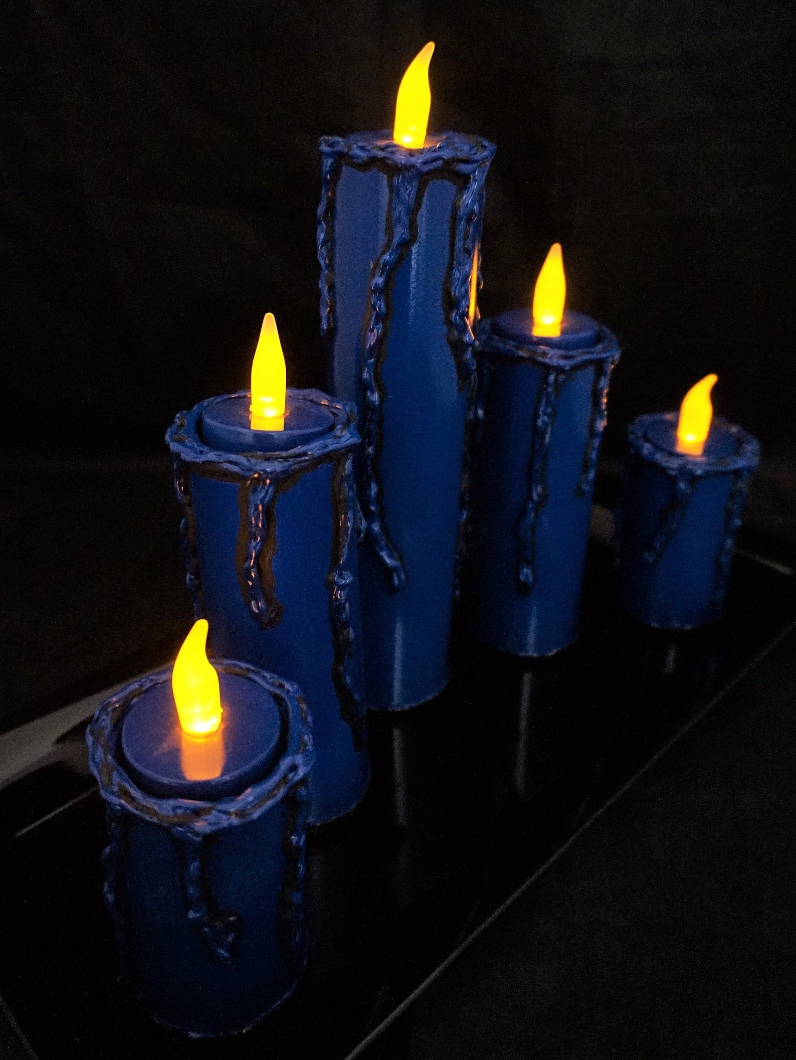 Blue LED Flameless Candle Set | Etsy