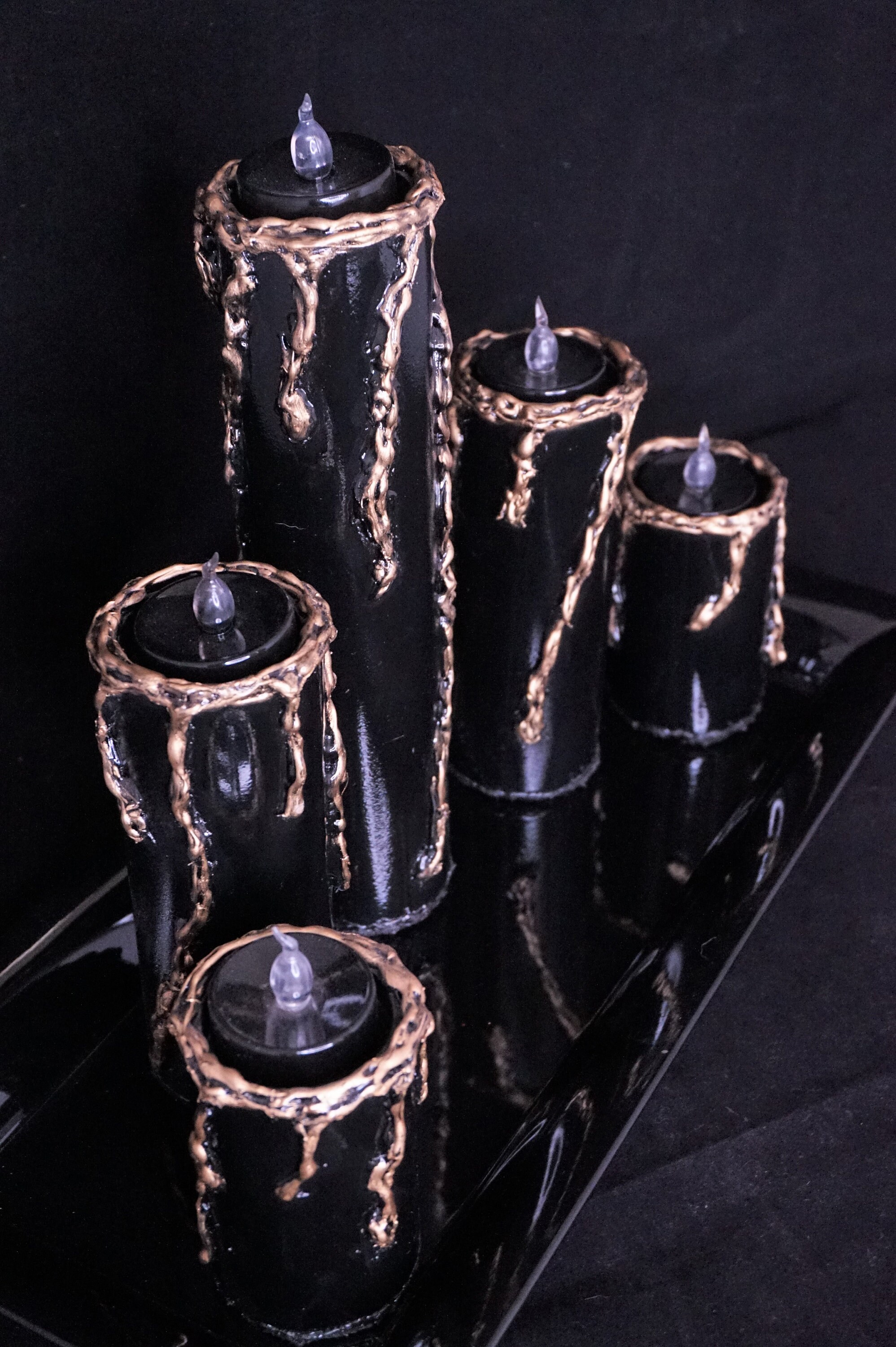 Black and Gold LED Flameless Candle Set//Electronic | Etsy