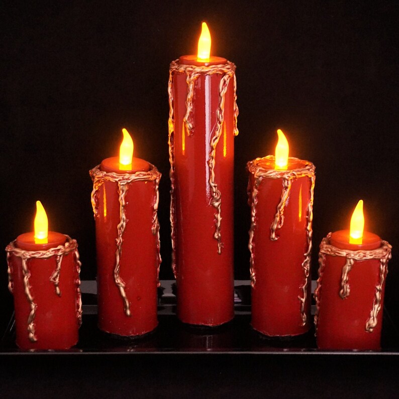 Red and Gold LED Flameless Candle Set - Etsy