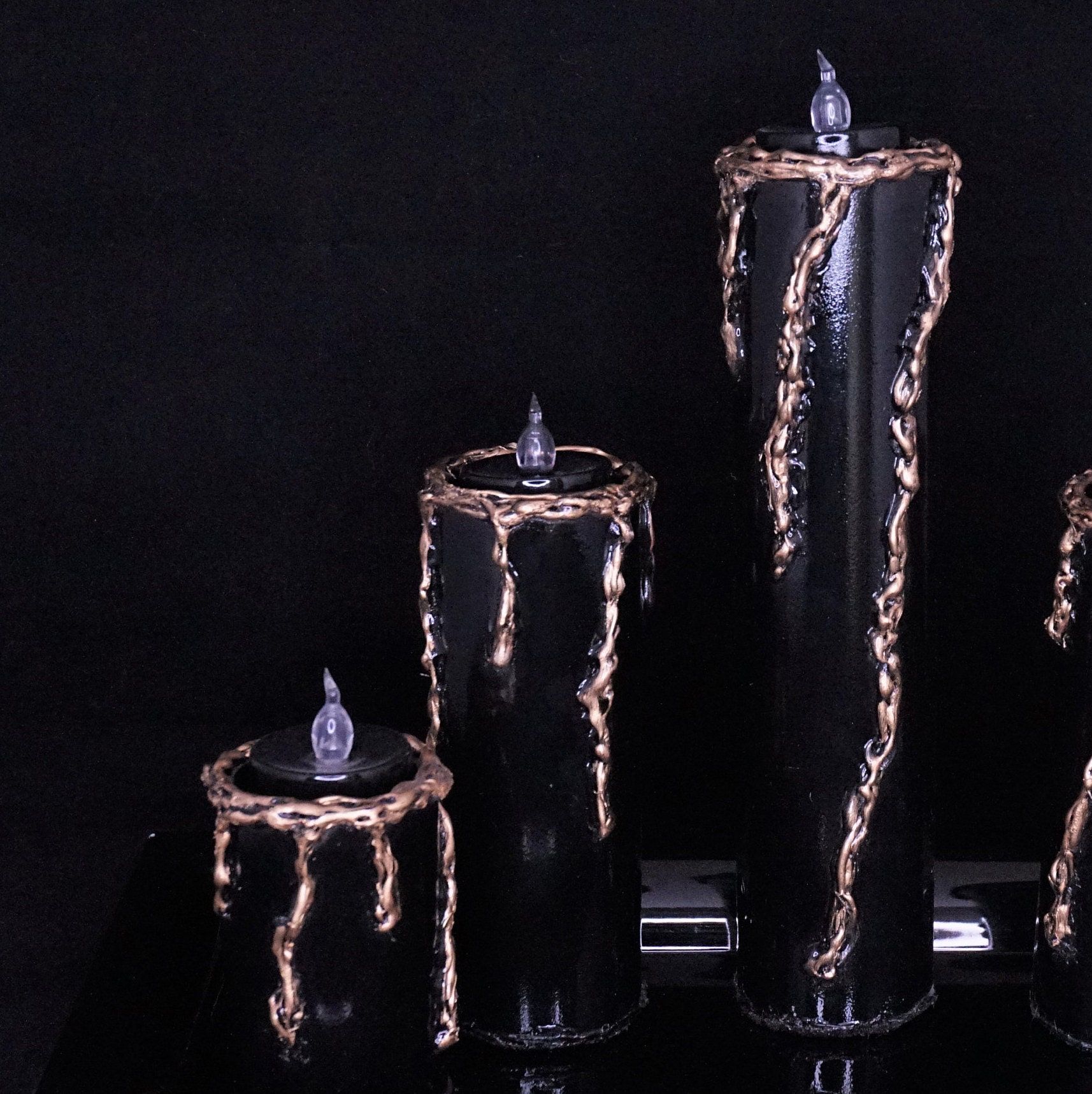 Black and Gold LED Flameless Candle Set//Electronic | Etsy