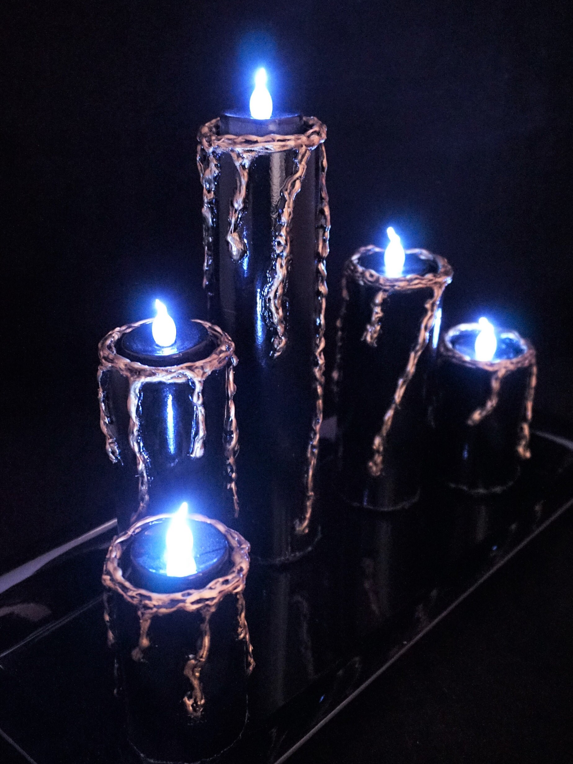 Black and Gold LED Flameless Candle Set//Electronic | Etsy