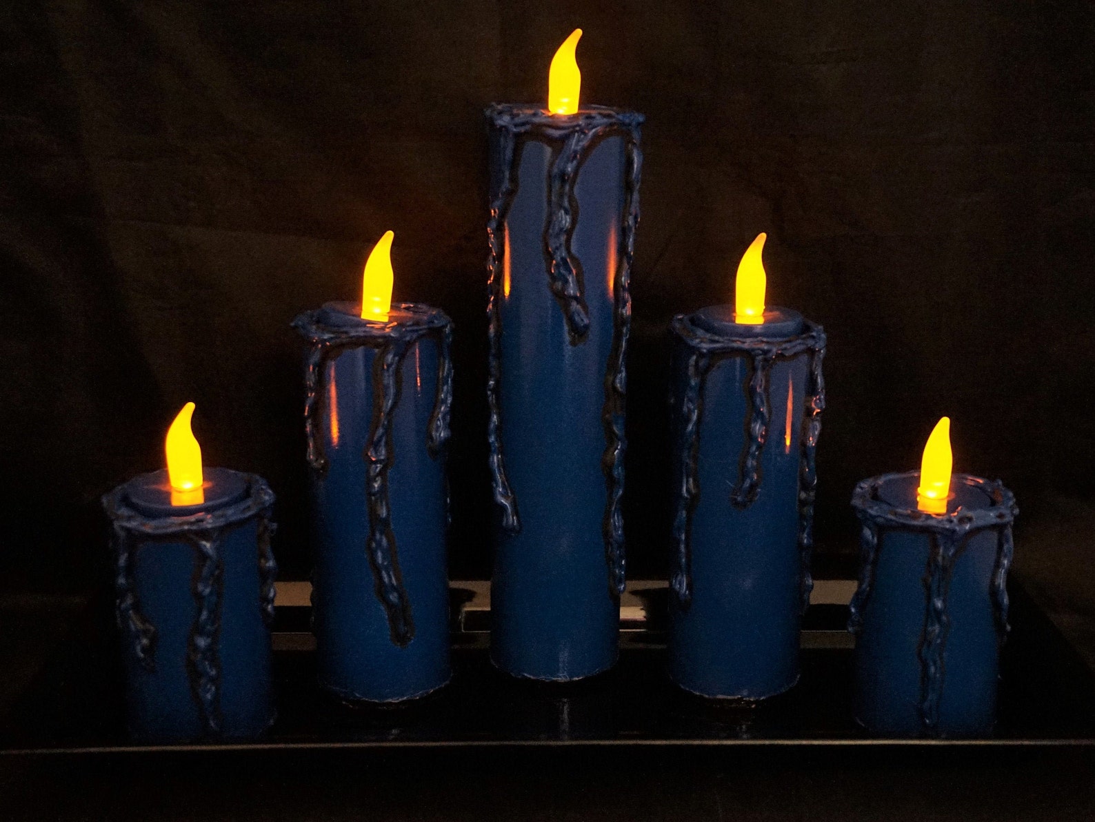 Blue LED Flameless Candle Set - Etsy