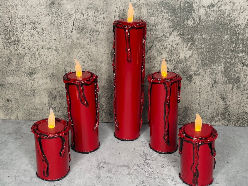 Red LED Flameless Candle Set - Etsy