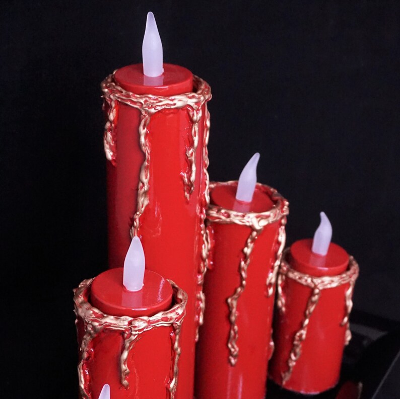 Red and Gold LED Flameless Candle Set - Etsy
