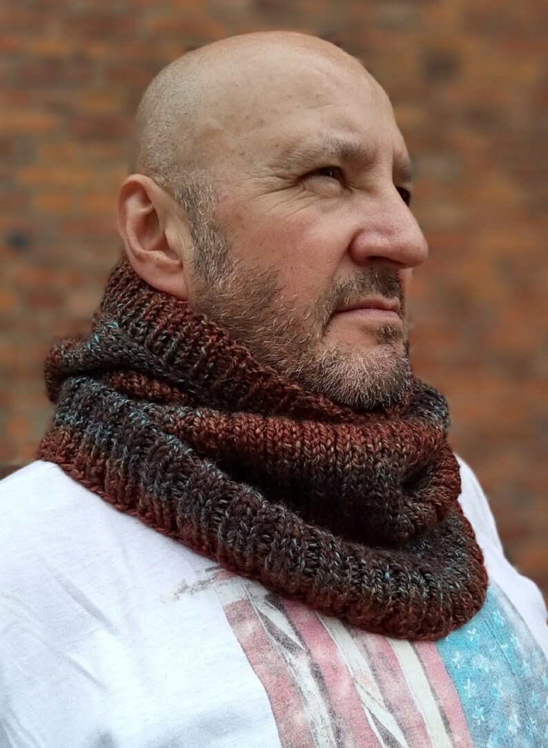 Knit Hooded Cowl Unisex, Brown Blue Men Hood Scarf, Women Chunky ...