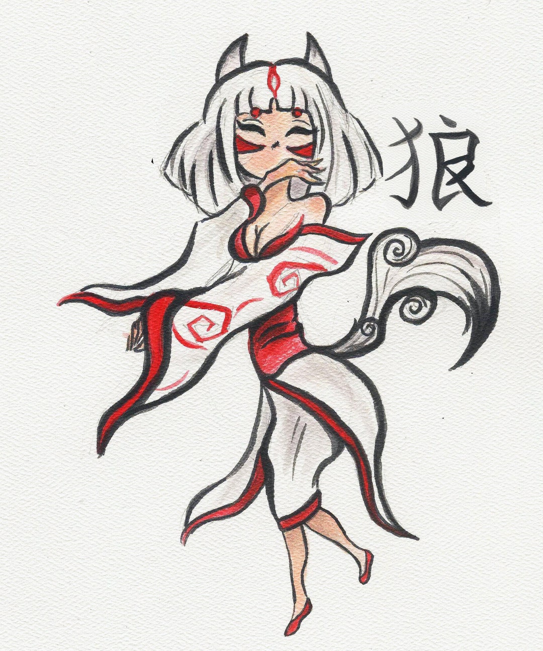Okami Mini Print 4.2 X 5.5, Okami Amaterasu Fanart, Japanese Ink ...