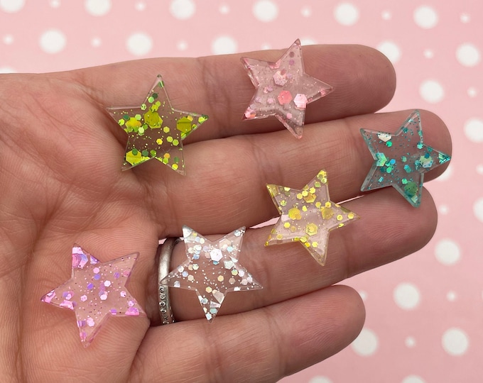 6 Pastel Pink and Purple Multicolor Glitter Resin Star Cabochons 195 - Etsy