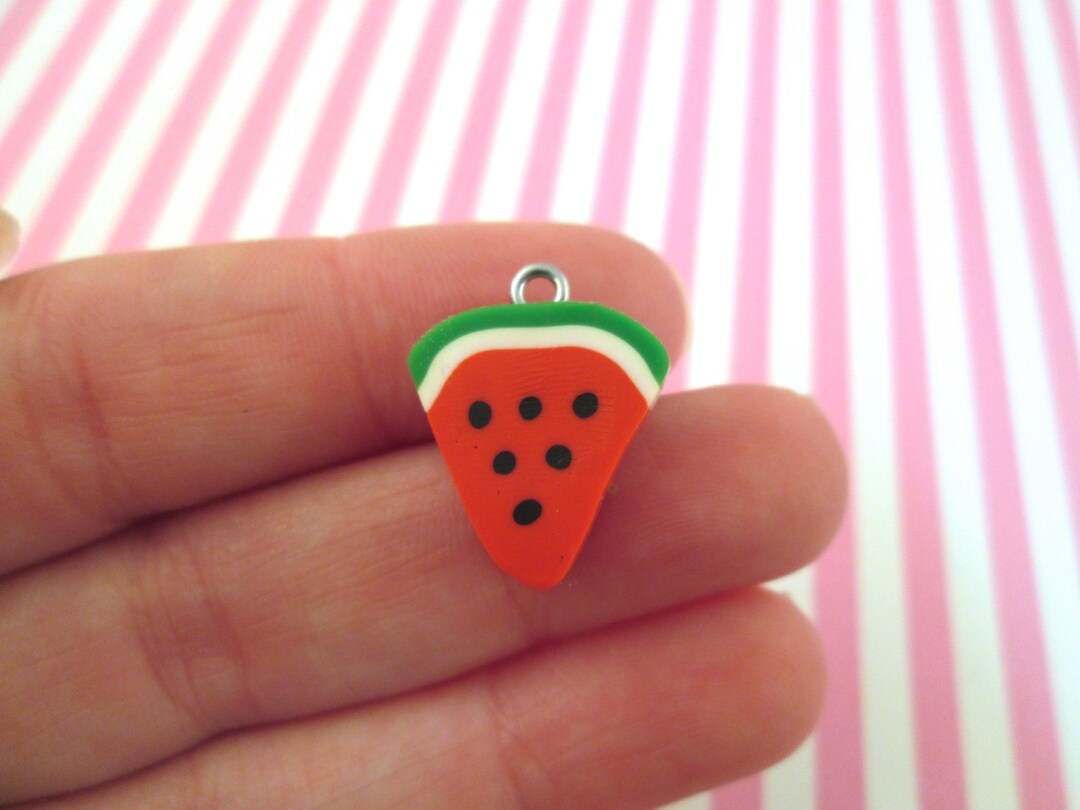 10 Red Polymer Clay Watermelon Slice Pendant, Cute Fruit Cab Charms ...
