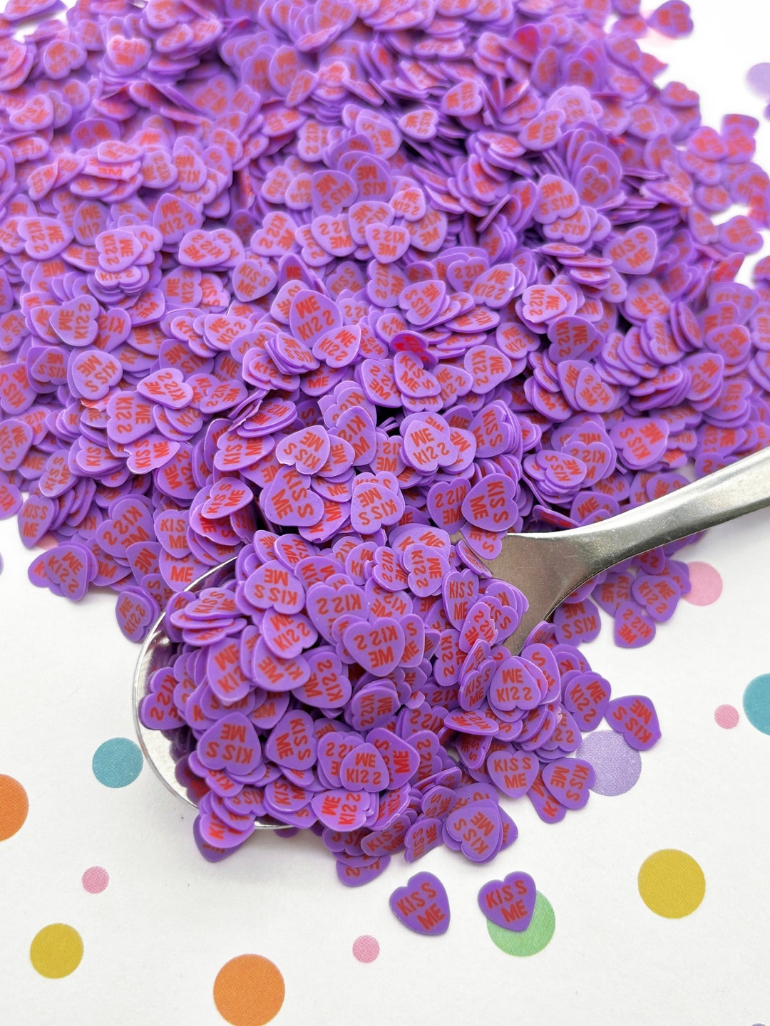 Small 5mm INEDIBLE Purple "kiss Me" Conversation Heart Polymer Clay ...