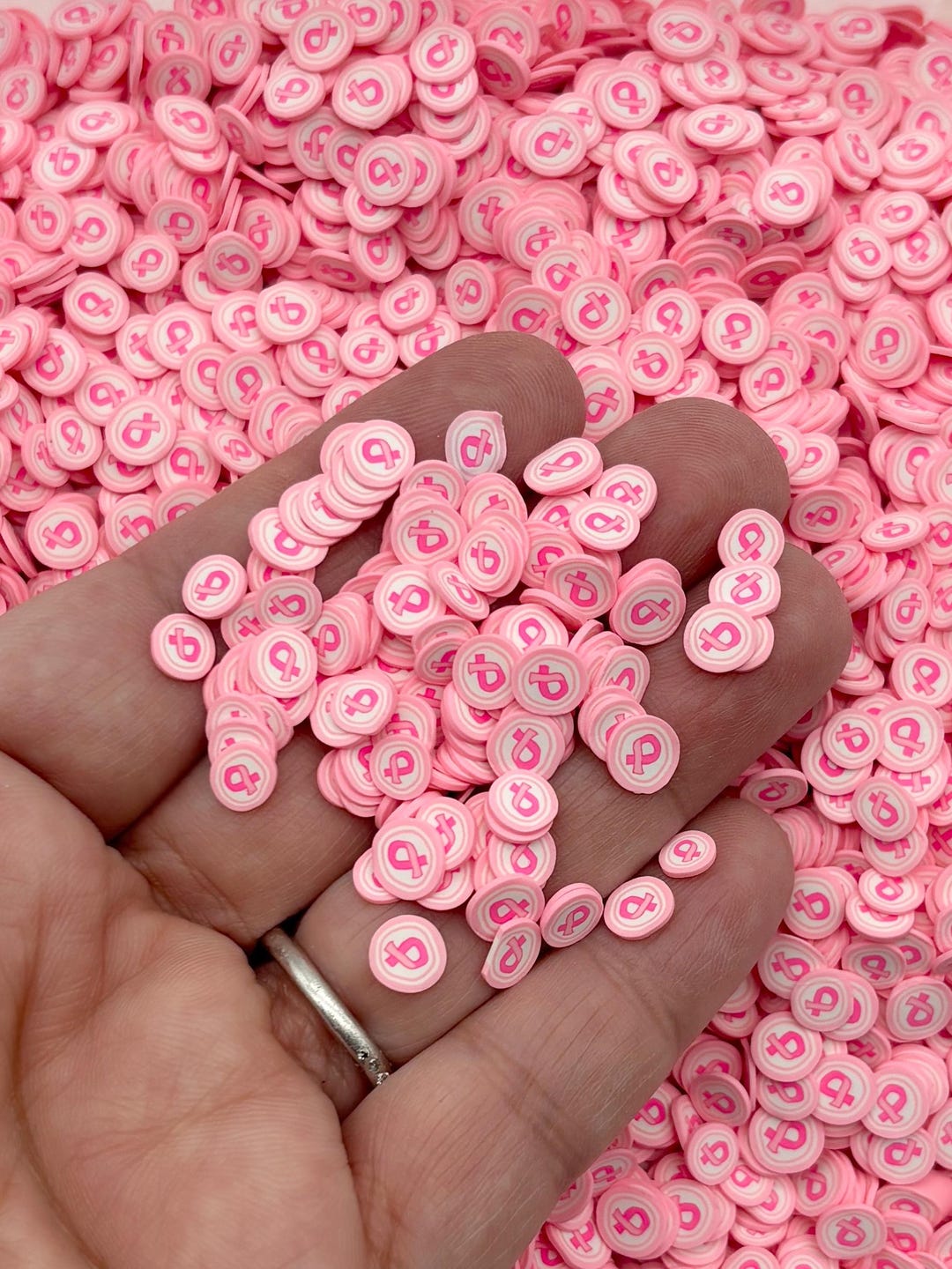 Small 5mm Pink Breast Cancer Ribbon Polymer Clay Sprinkles, Nail Art ...