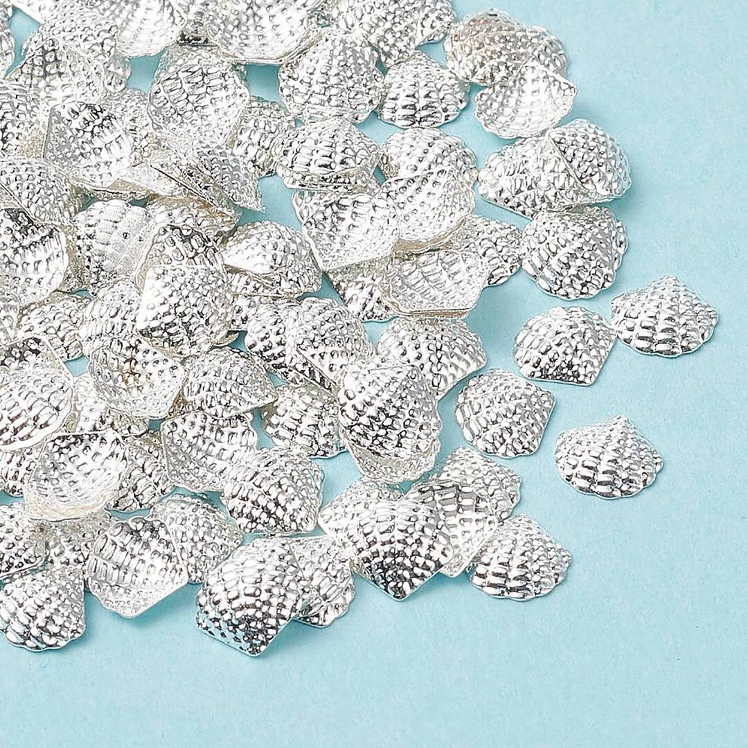 50 Tiny 5mm Silver Toned Metallic Clam Seashell Cabochons, Cute Kawaii ...