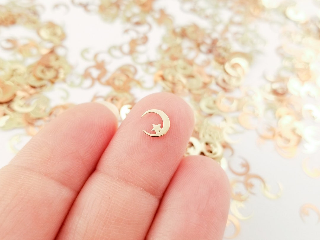 50 Tiny 5mm Gold Toned Metallic Moon and Star Cabochons, Cute Kawaii ...