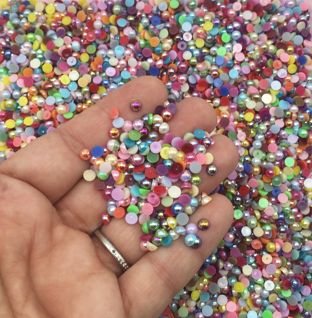 500 Multi Color 4mm Flatbacked Resin Ab Pearl Cabochon, Flat Backed ...