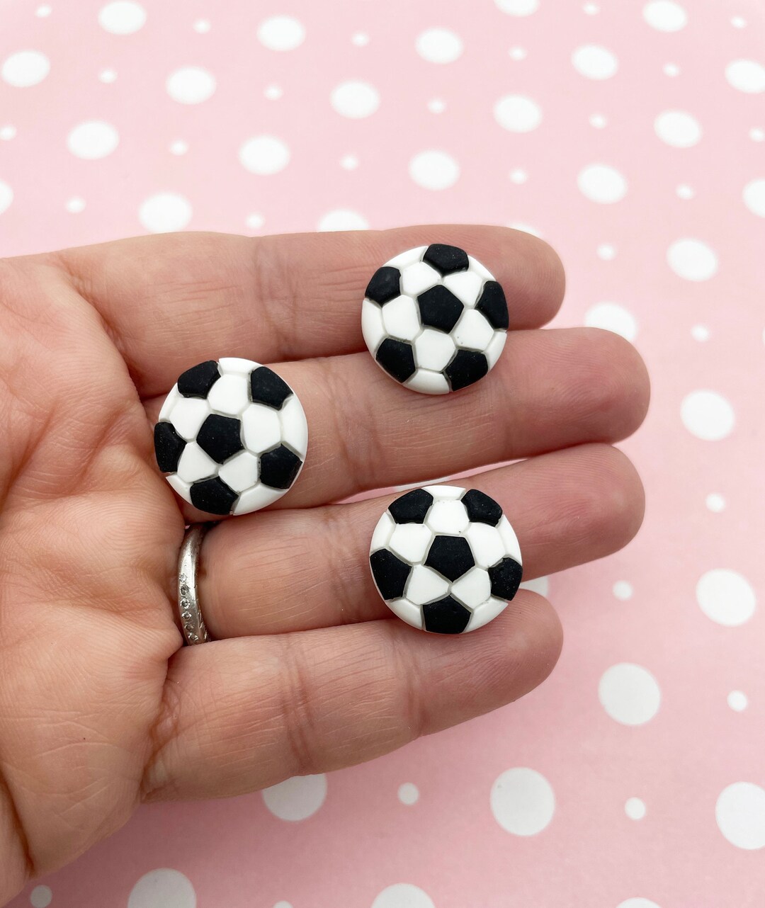 Six Flatbacked Resin Soccer Ball Cabochons, Foot Ball Sport Flat Backed ...