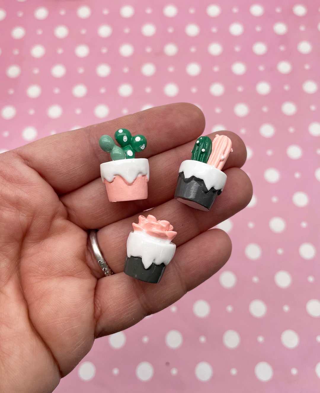 3 LIMITED ASSORTMENT Cute Potted Cactus Resin Cabochons, Cacti Flat ...