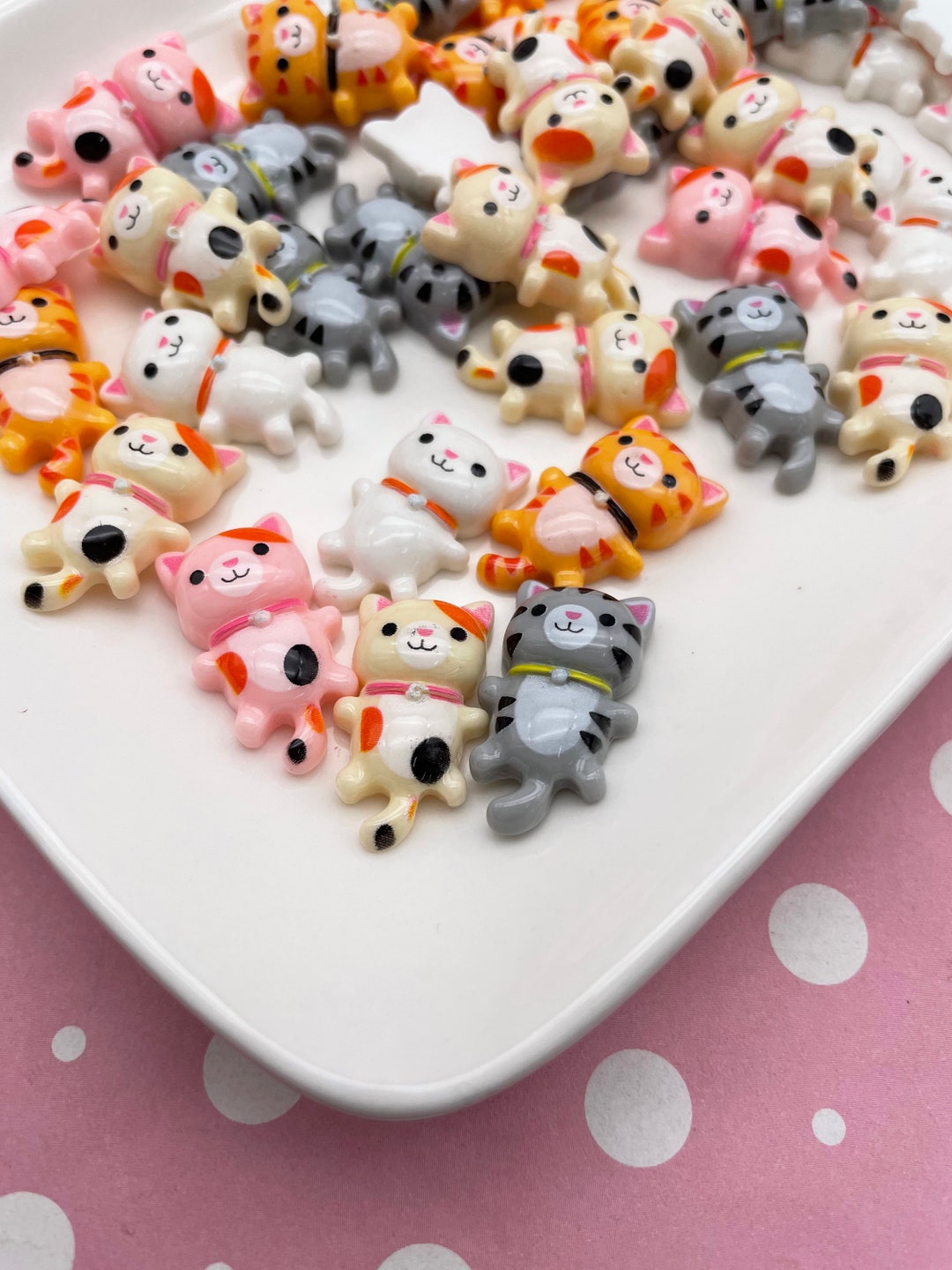 5 Kawaii Miniature Cute Kitty Cat Cabochons, Multicolor Kitty Cabs #723 ...