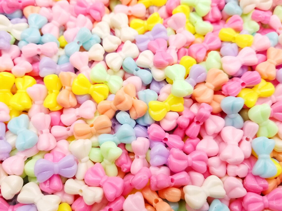 25 Assorted Color Pastel Bow Beads J44 - Etsy