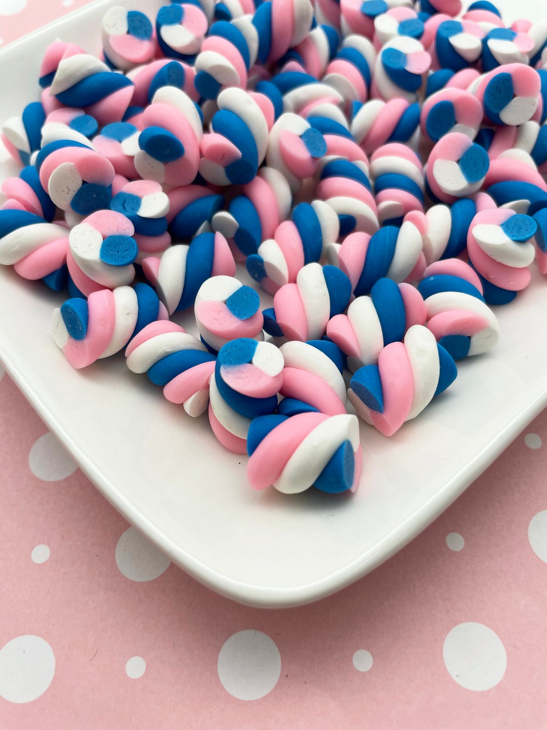 10 Cotton Candy 15mm Polymer Clay Candy Marshmallow Twists - 10pc ...