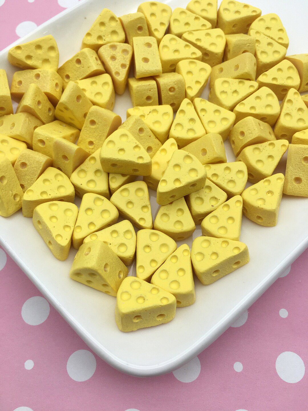 6 Miniature Swiss Cheese Wedge Block Cabochons, Fake Food Cabochons ...