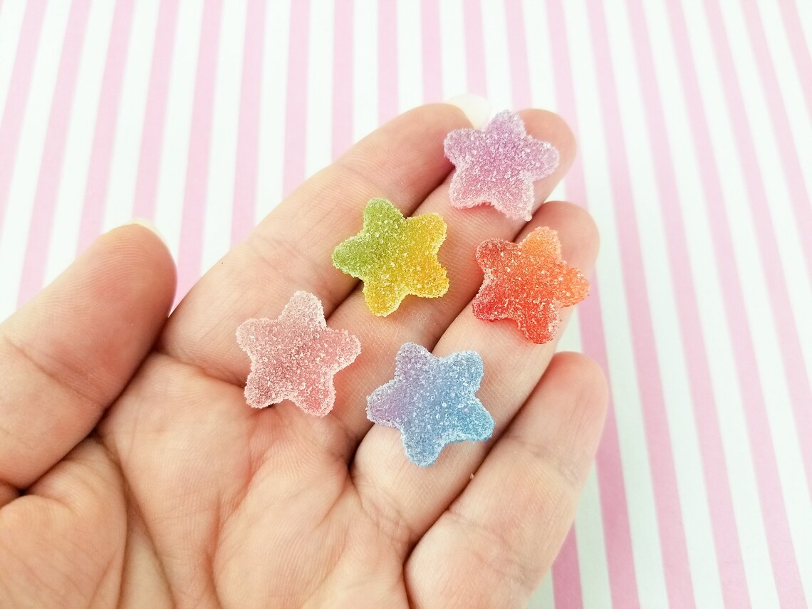 12 Assorted Soft Resin Sugared Solid and Ombre Star Cabs, Gummy Candy ...