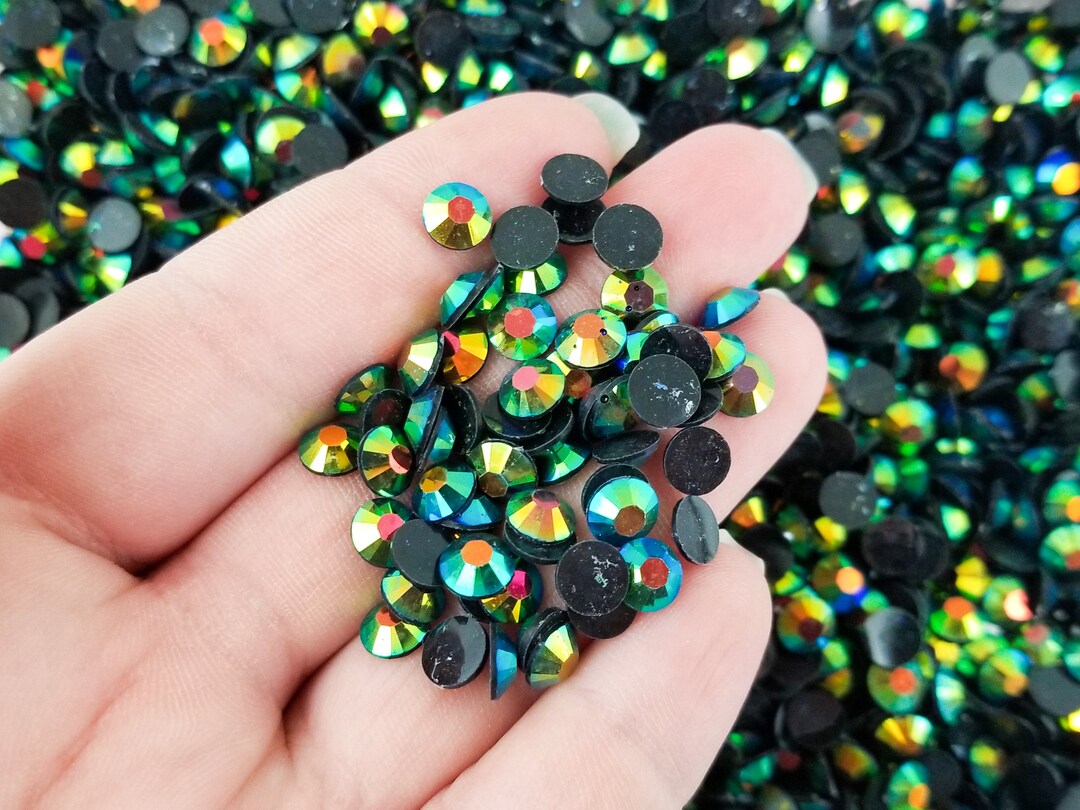 5mm Round Oil-slick Green Black Flat Backed AB Jelly Resin Rhinestones ...