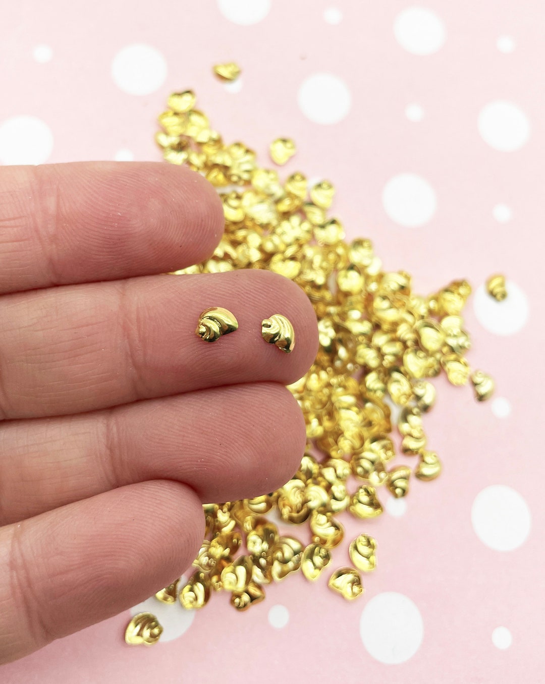 50 Tiny 6mm Gold Toned Metallic Seashell Snail Cabochons, Cute Sea ...