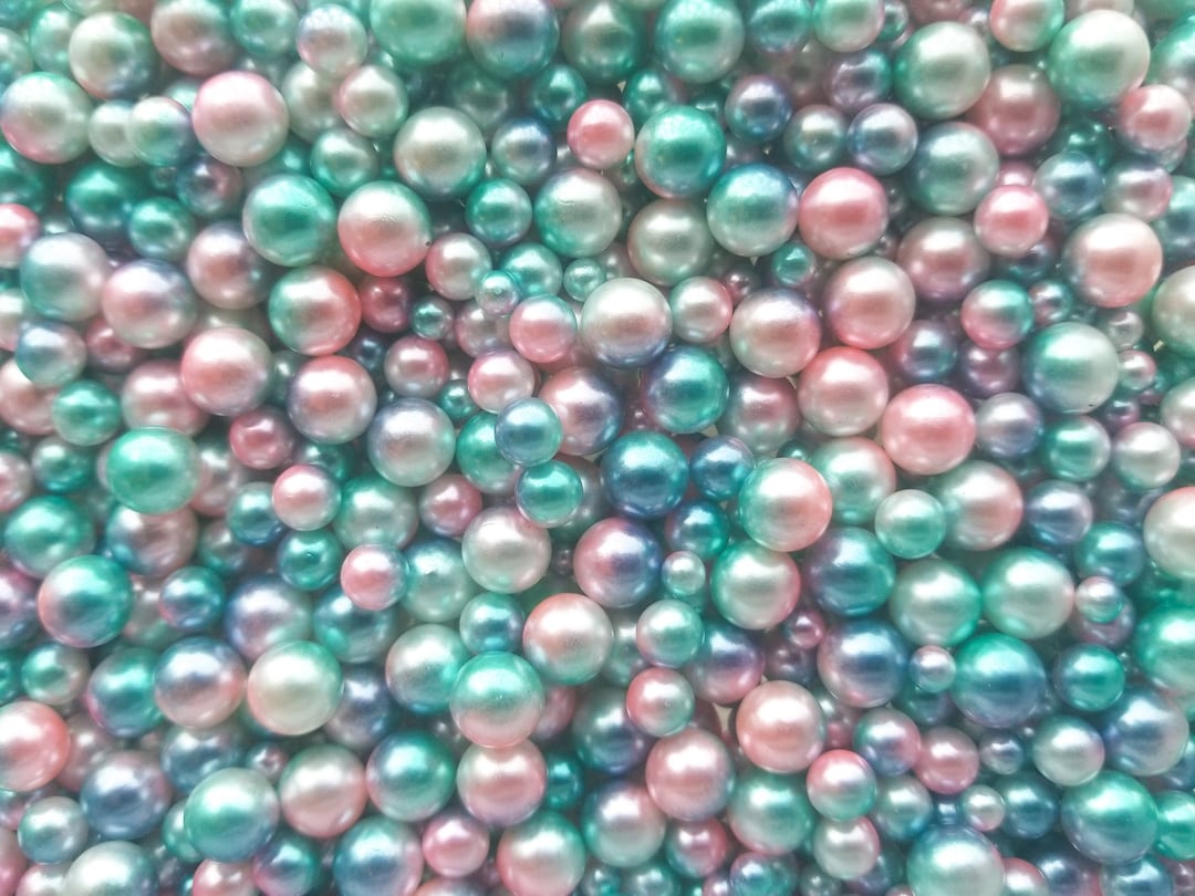 30g MERMAID CAVIAR PEARLS, Round Ombre Light Blue and Pink, Multisize ...