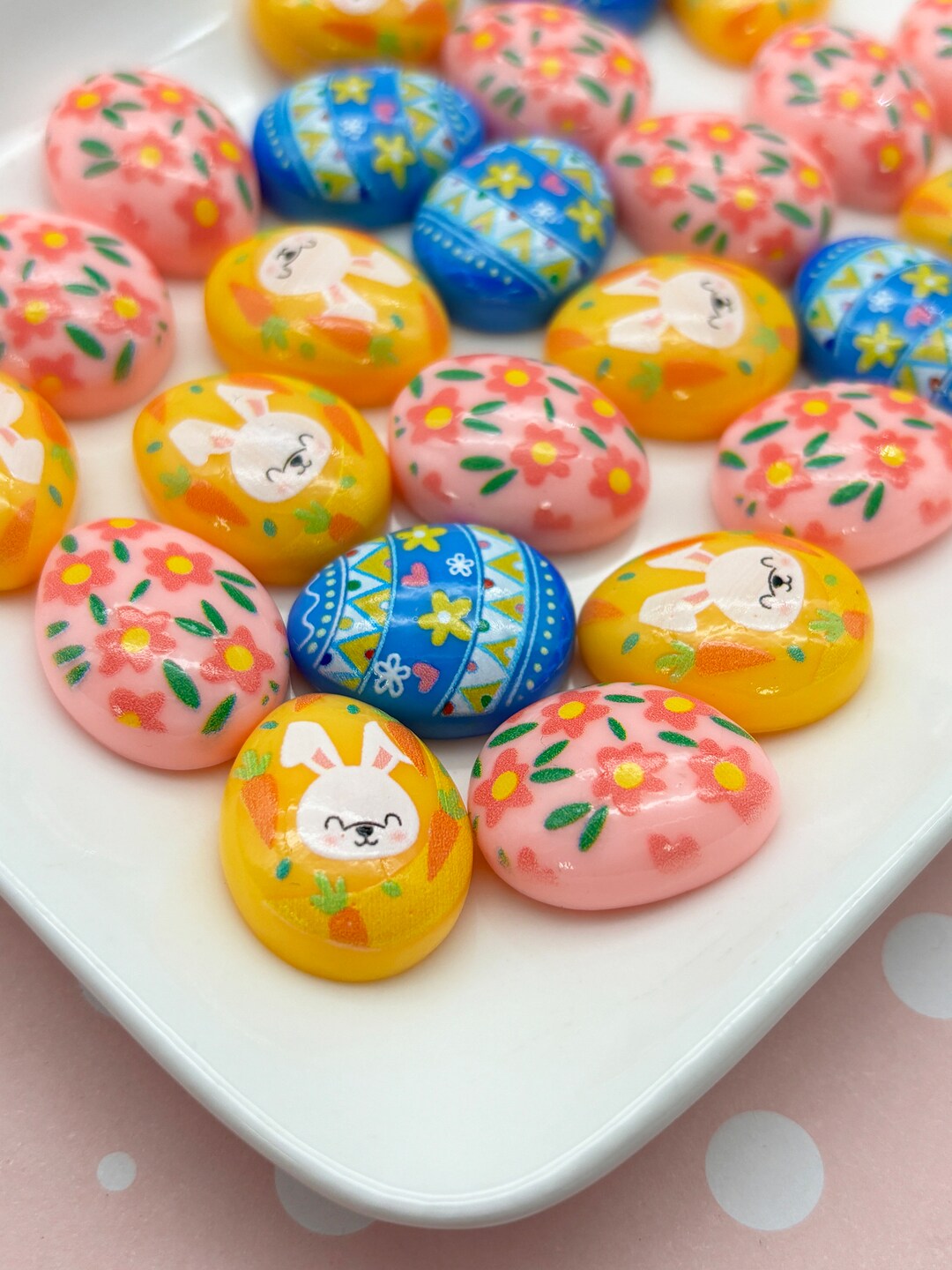 6 Pink Blue and Yellow 25mm or 1 Inch Flatbacked Resin Easter Egg ...