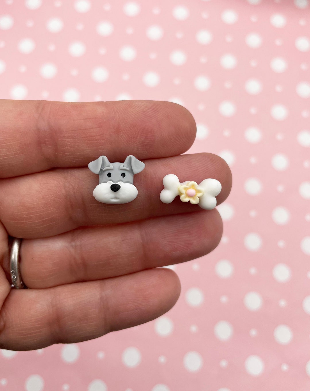 6 Adorable Tiny Resin Puppy Dog and Dog Bone Cabochons, Kawaii Matte ...