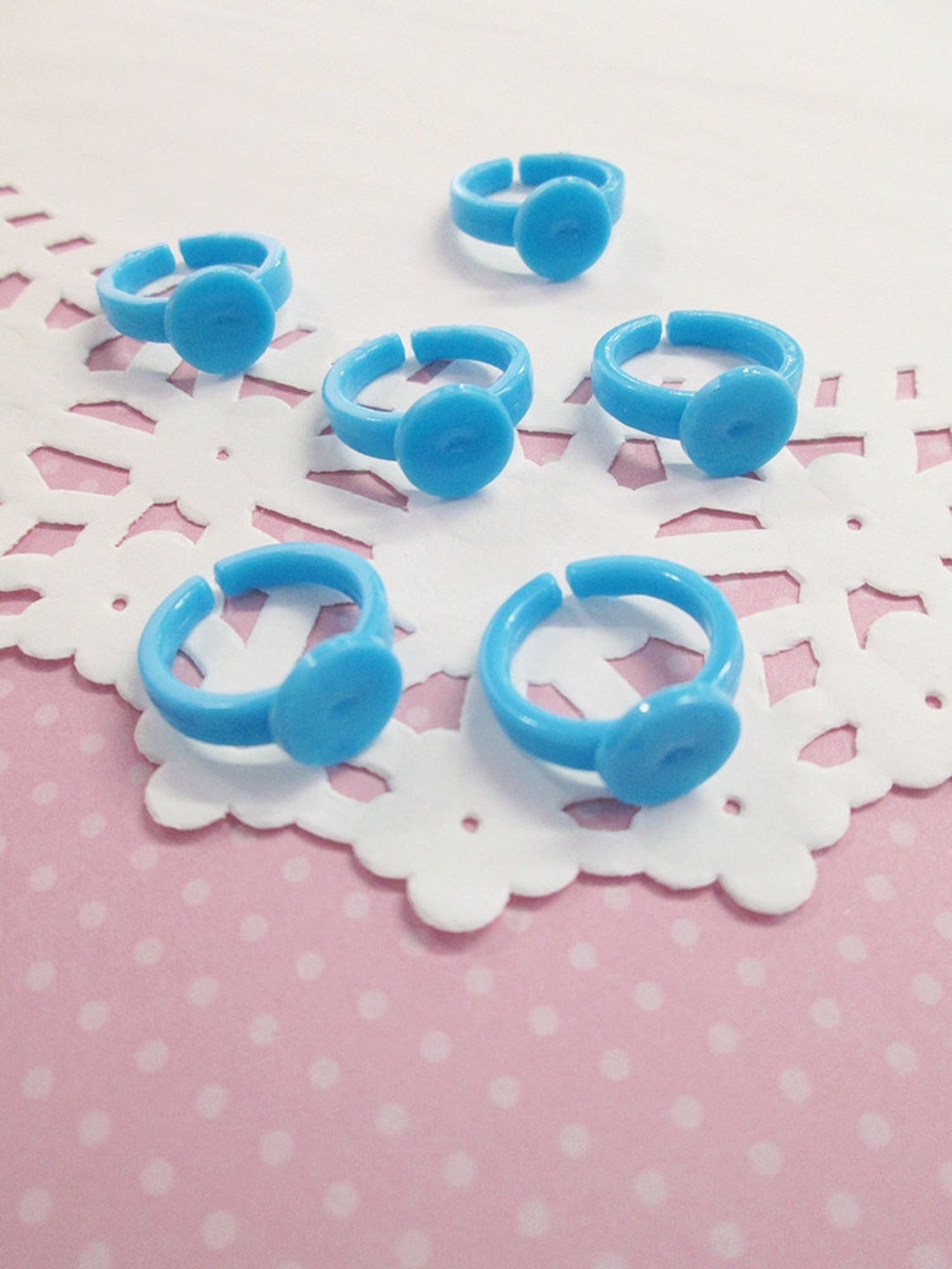 20 Children's Resin Ring Blank, Blue Acrylic Kids Plastic Ring With a ...