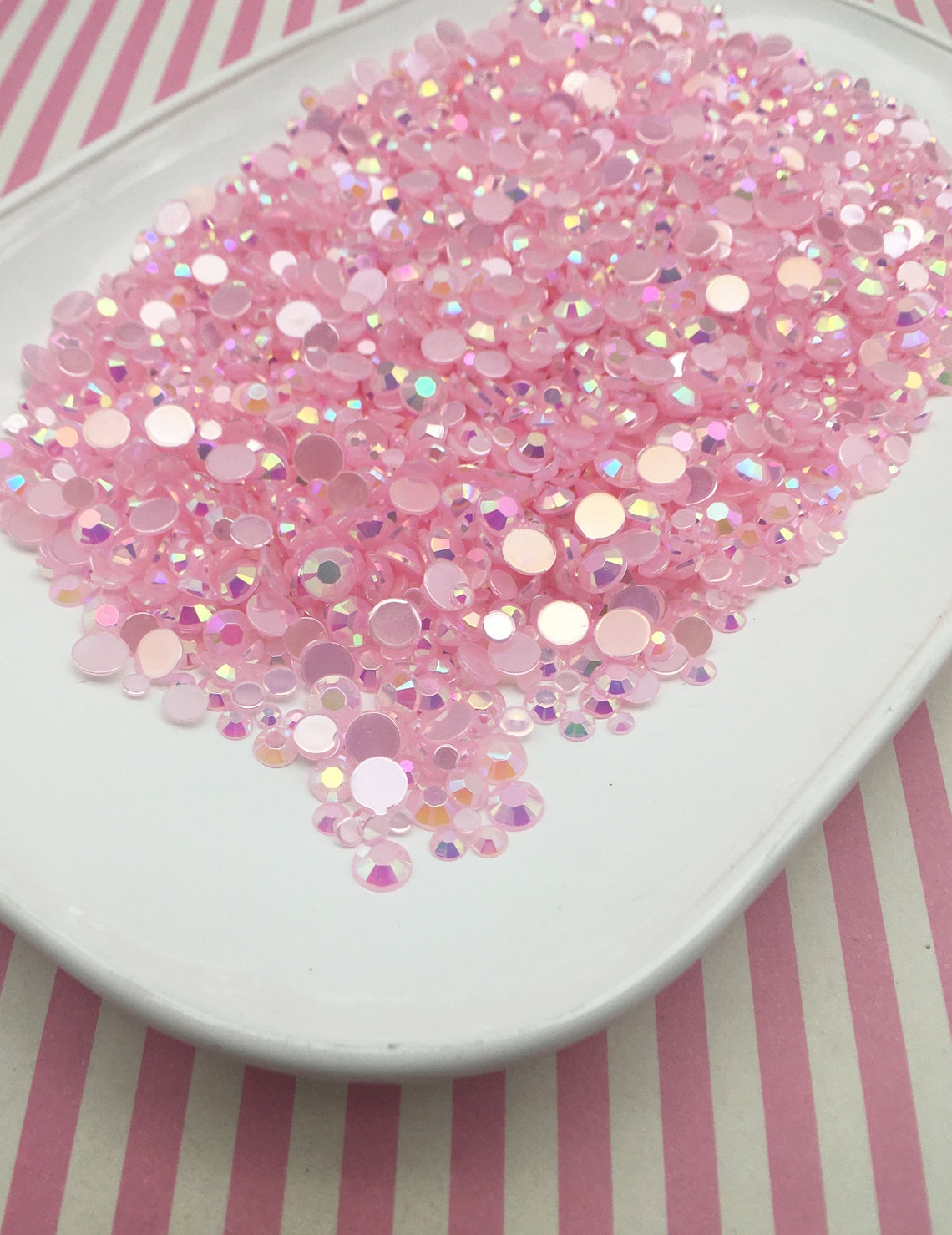 10 Grams Multi-size Pastel Pink AB Jelly Rhinestones, Baby Pink Flat ...