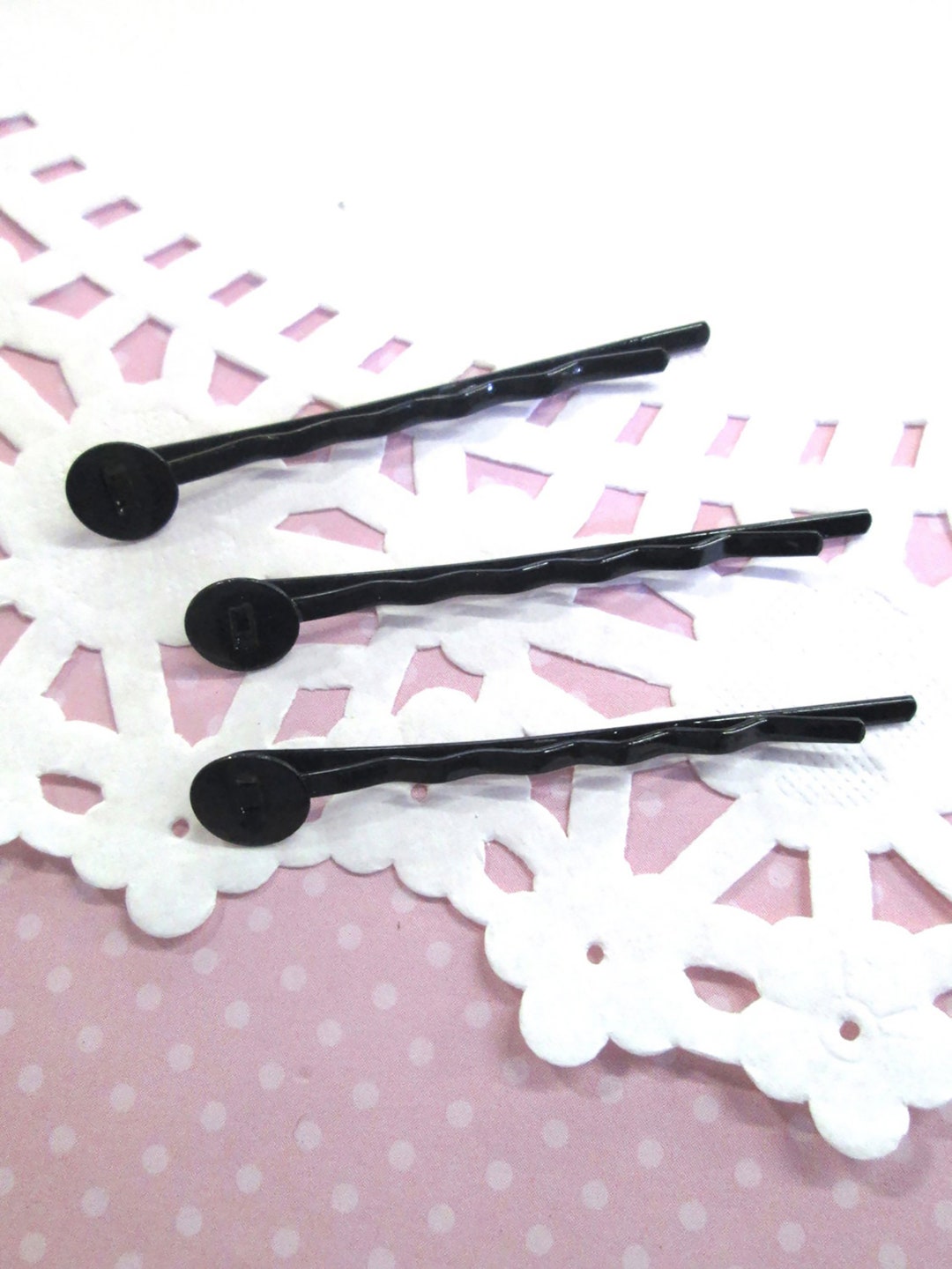10 Black Enamel 8mm Round Pad Bobby Pins, Lead and Nickel Free 50mm ...