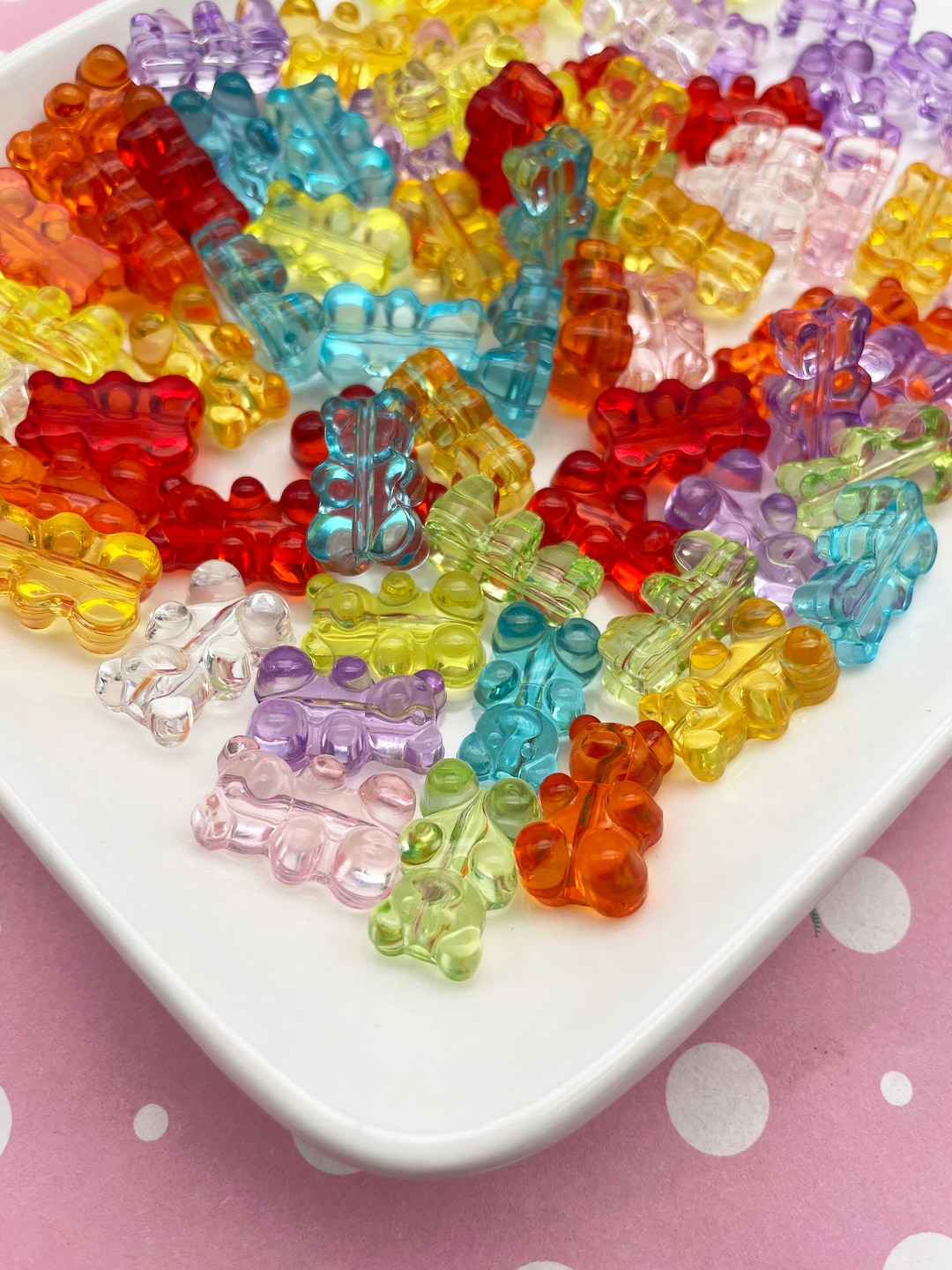 10 Acrylic Plastic Top to Bottom Drilled Glossy 16mm Gummy Bear Beads ...