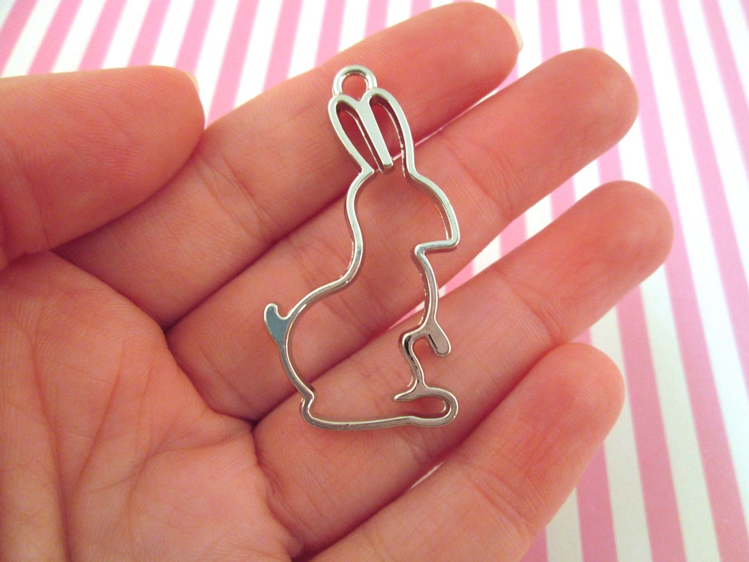 3 Silver Plated Bunny Rabbit Charms, Open Bezel Resin Pendant, Easter ...