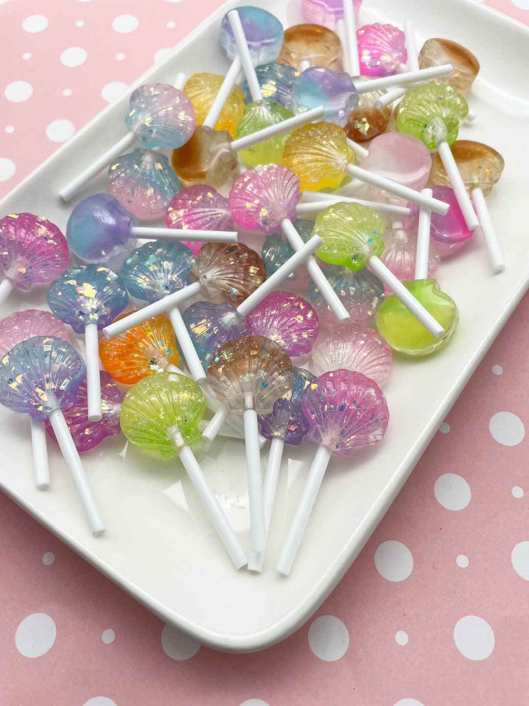 3 Colorful Glittery Patel Rainbow Swirl Seashell Lollypops, Non Edible ...
