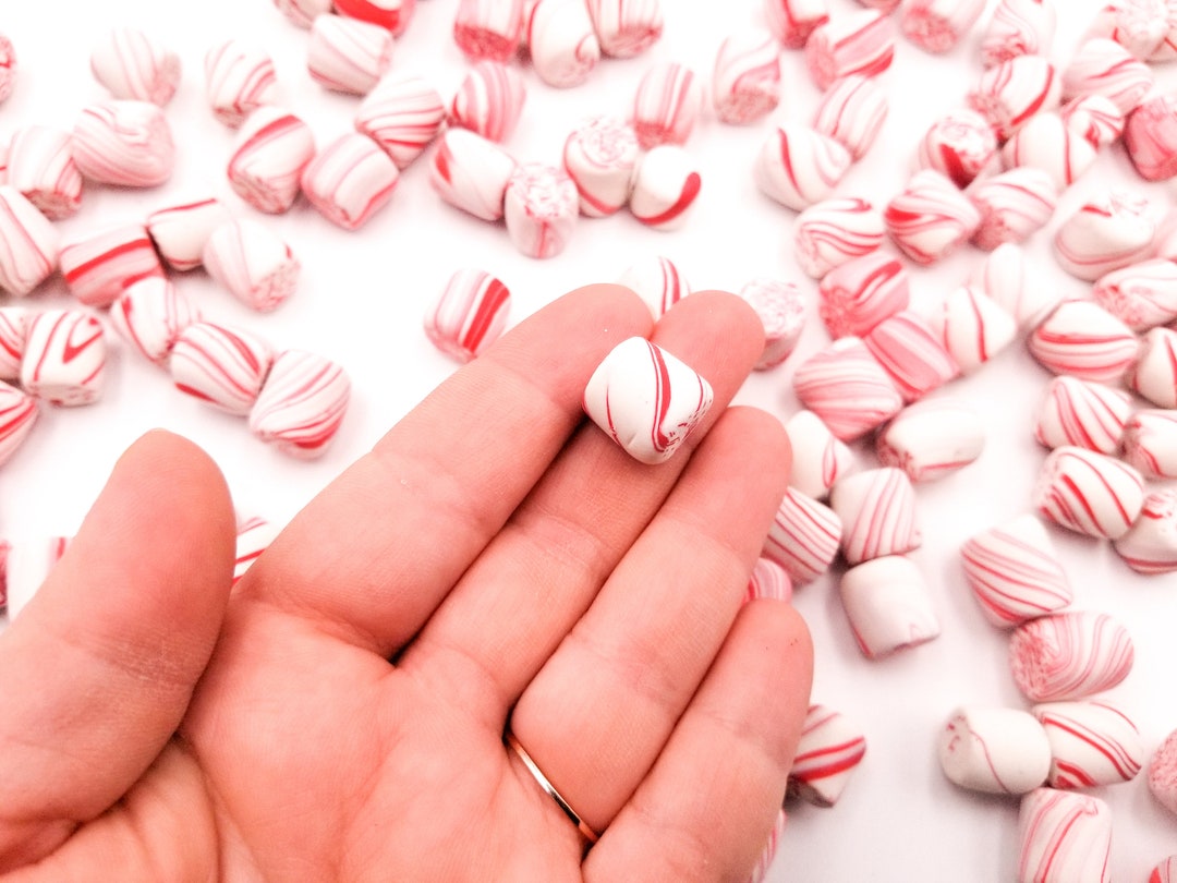 6 Candy Cane Mallows, Fake Marshmallow, Polymer Clay Dessert Cabochons ...