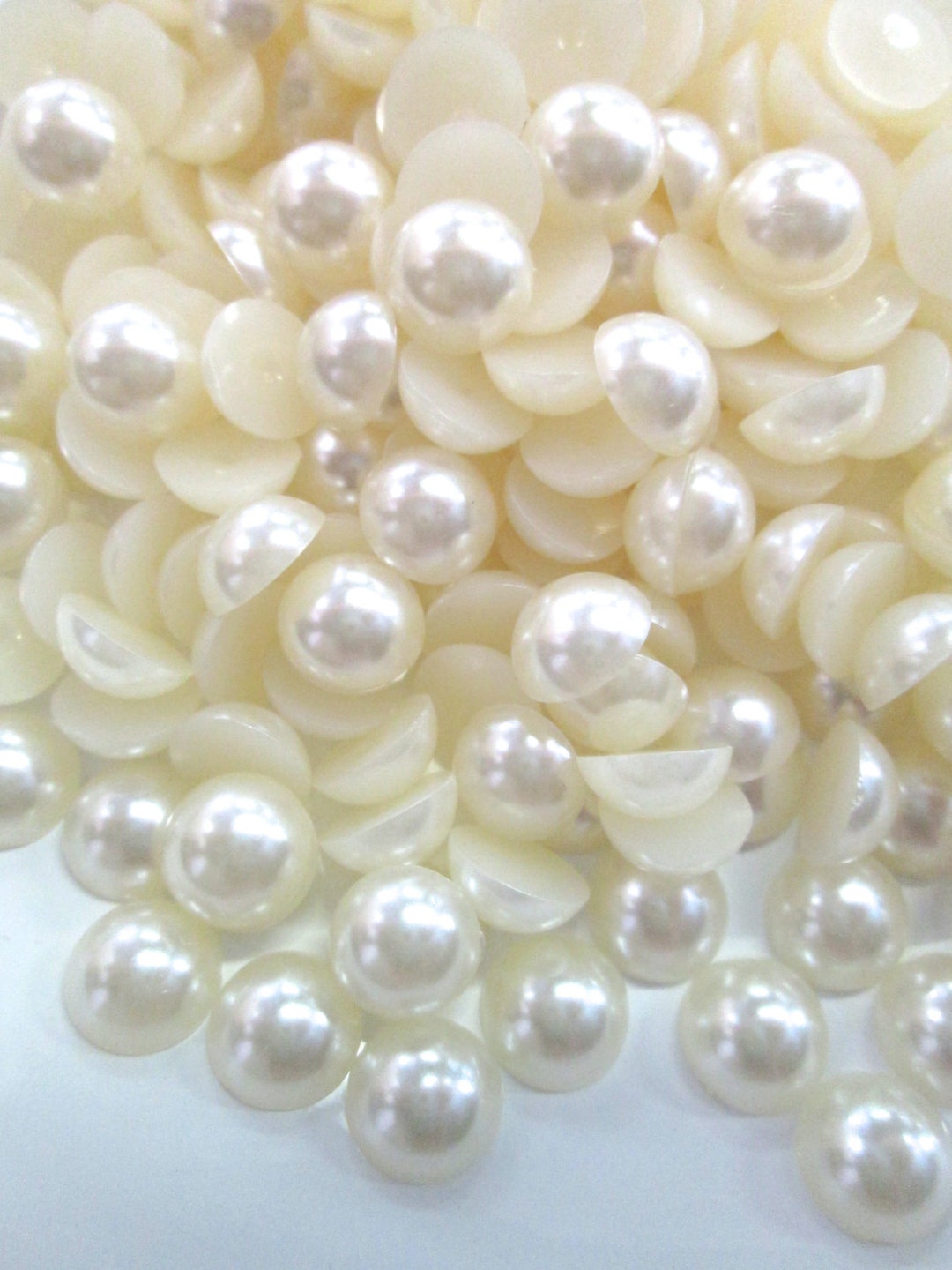 50 Ivory 10mm Flatbacked Resin Round Ab Pearl Cabochon, Flat Backed Abs ...