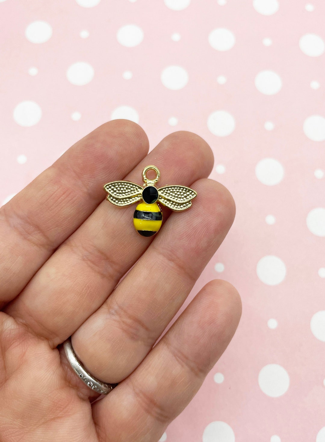 5 Cute Enamel Honey Bee Charms, Gold Plated Insect Honeybee Bug Enamel ...