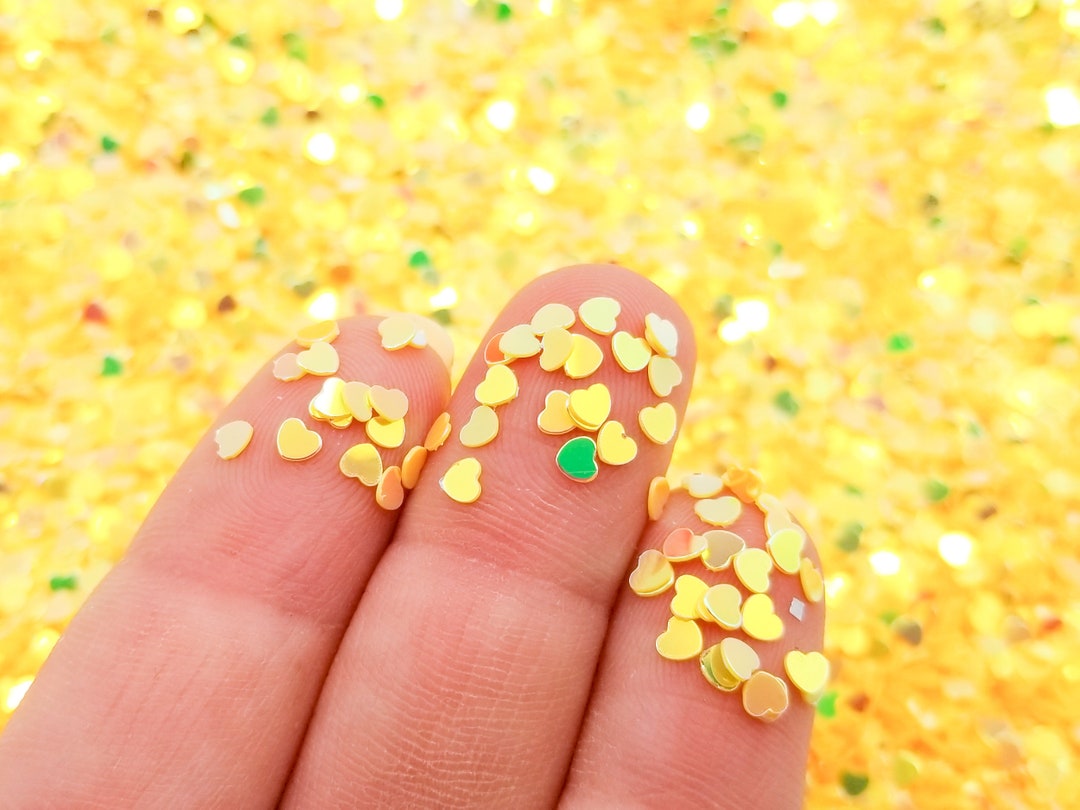 Golden Yellow Iridescent Shift Heart Gold Glitter, 3mm Solid Heart ...