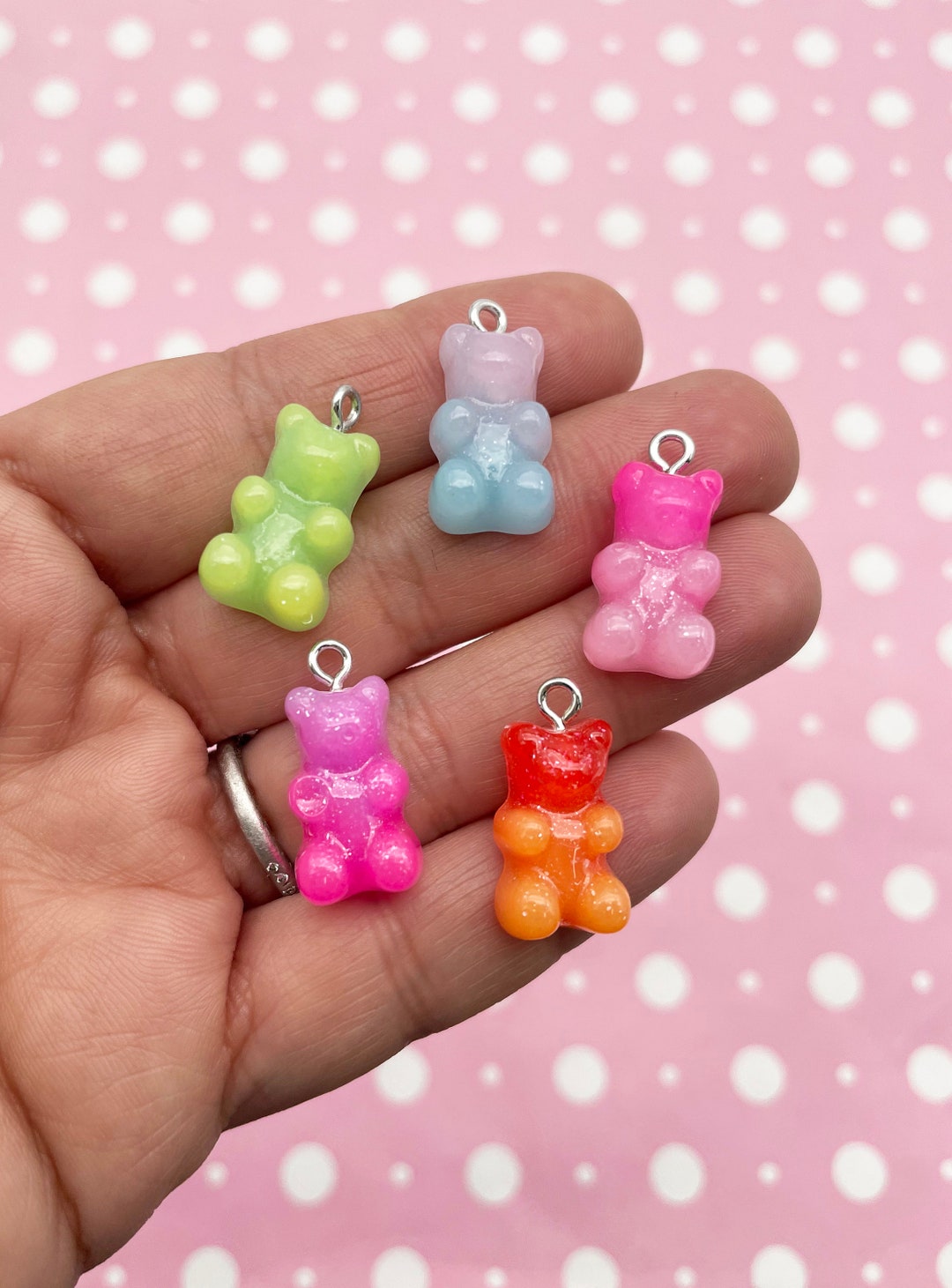 5 Glossy Flatbacked Acrylic Plastic Gummy Bear Pendants, 22x11x9mm Hard ...