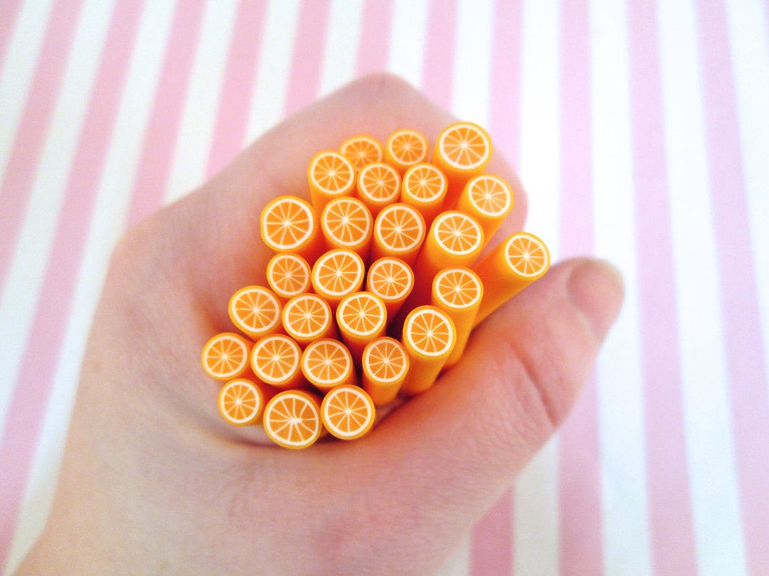 10 Orange Citrus Polymer Clay Baked Fruit Canes, Fake Bake Supplies ...