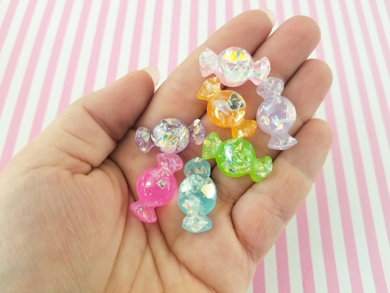 8 Glitter Resin Hard Taffy Candy Cabochons, Flatbacked Acrylic Plastic ...
