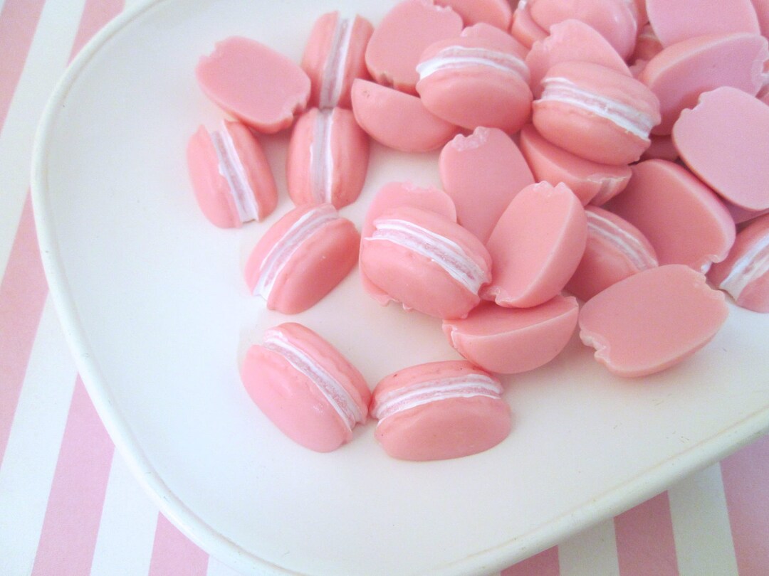 5 Pink Miniature Fake Bake Flatbacked Half Macaron Resin Cabochons ...