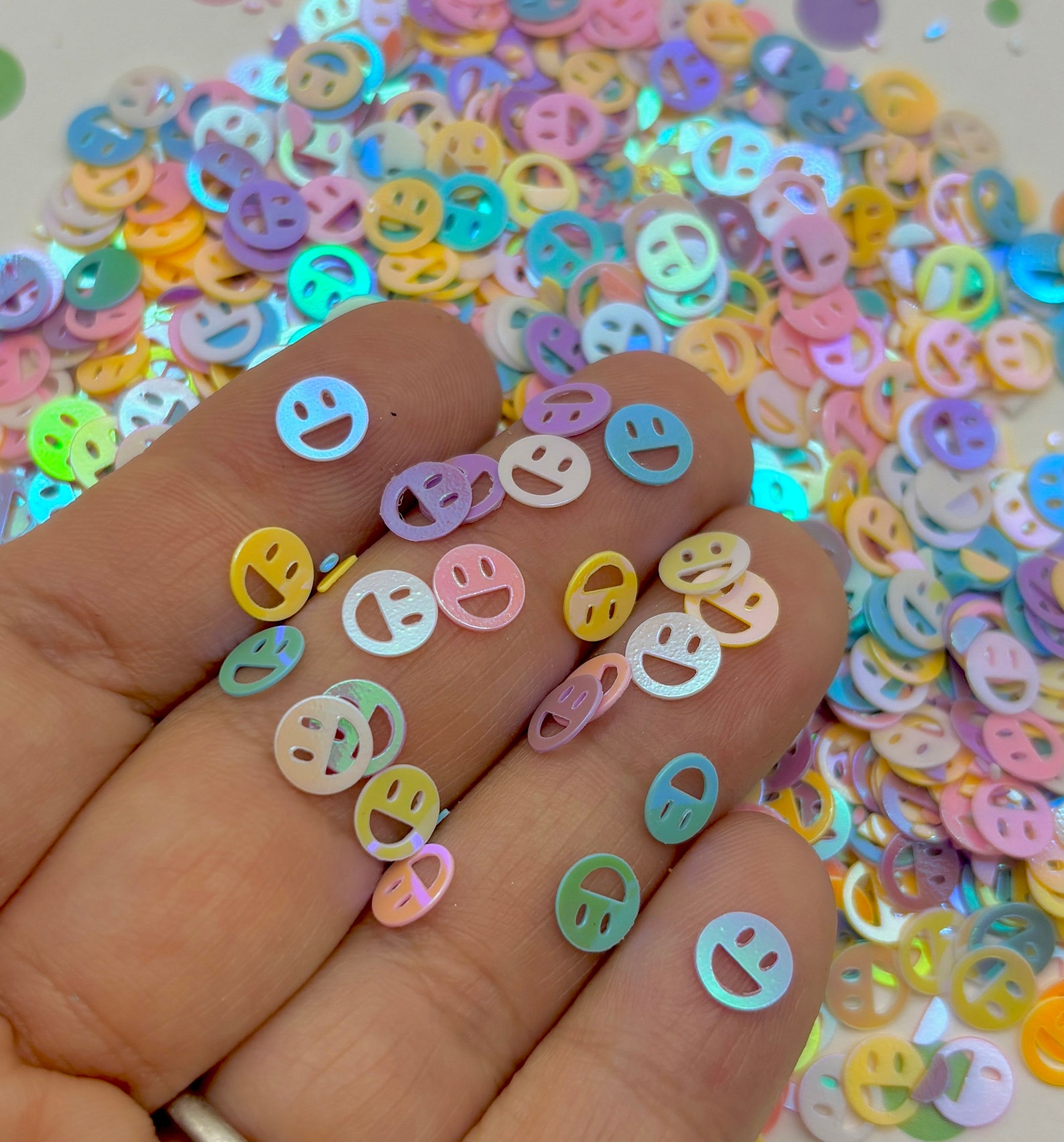 Colorful Pastel Rainbow Iridescent Shift 6mm Smile Face Glitter, Smiley ...